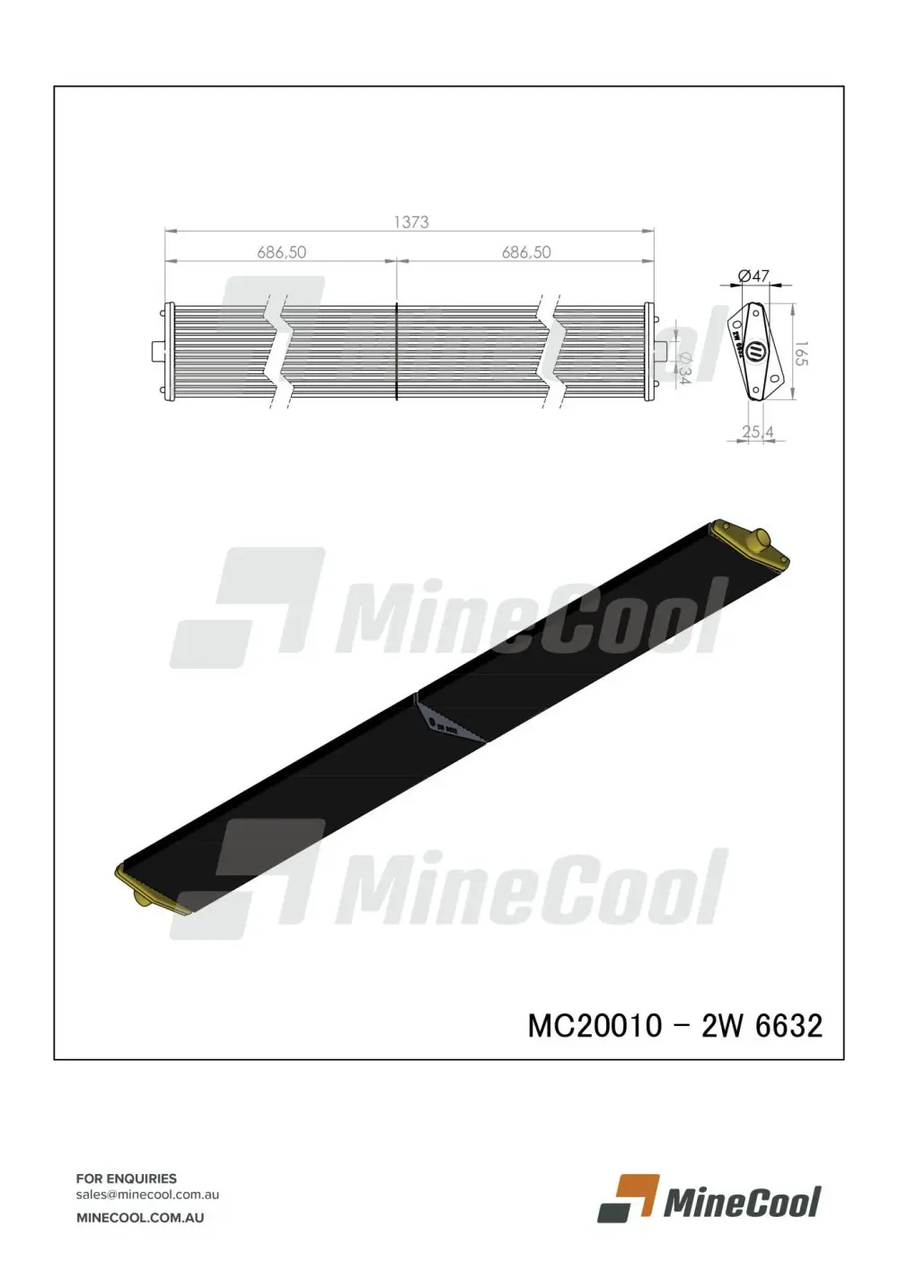 CORE RADIATOR FOLDED CAT 797B UPPER (1373mm) — MineCool Aftermarket Part