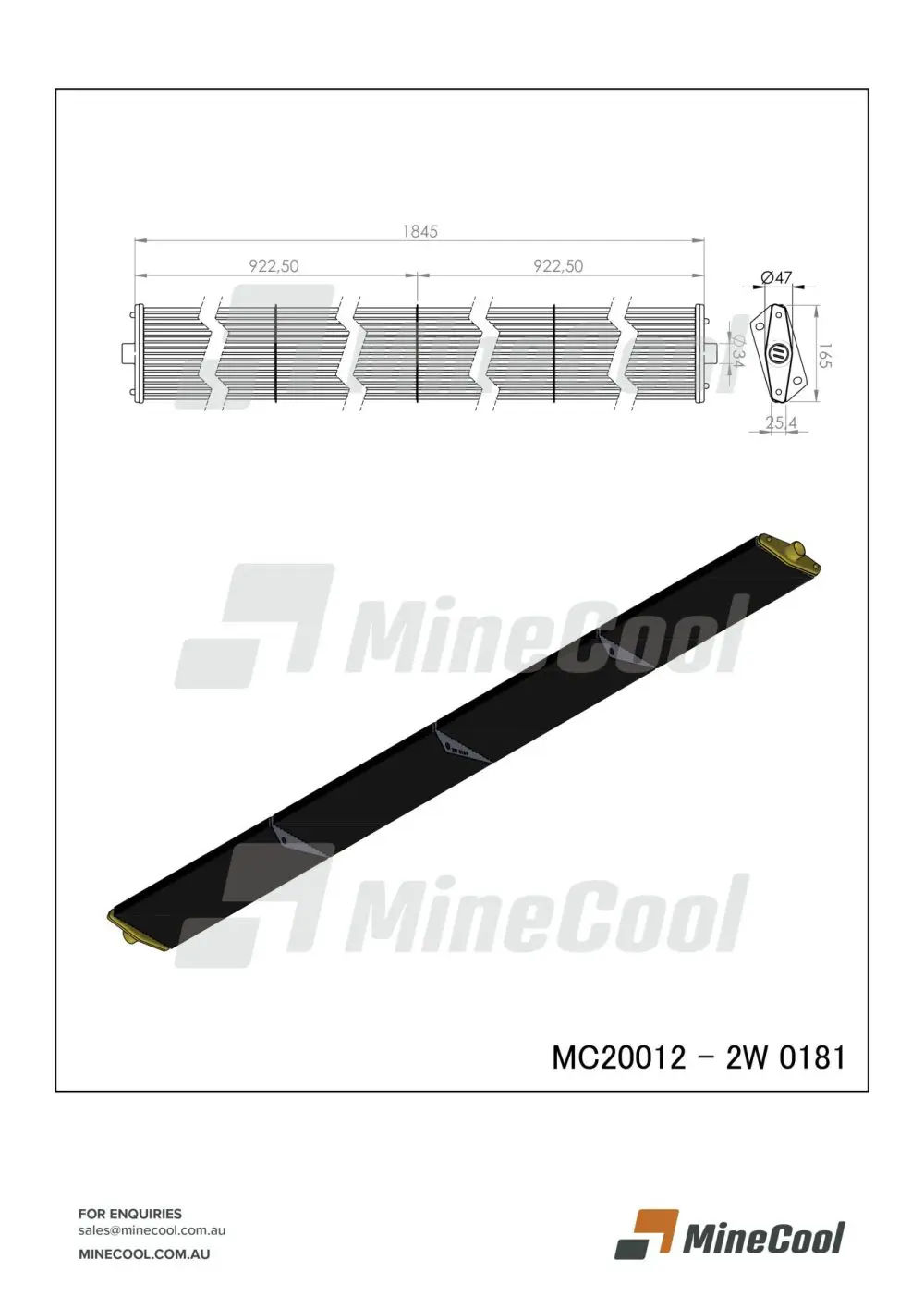 CORE RADIATOR FOLDED CAT 785B 789B 793C (1845mm) — MineCool Aftermarket ...