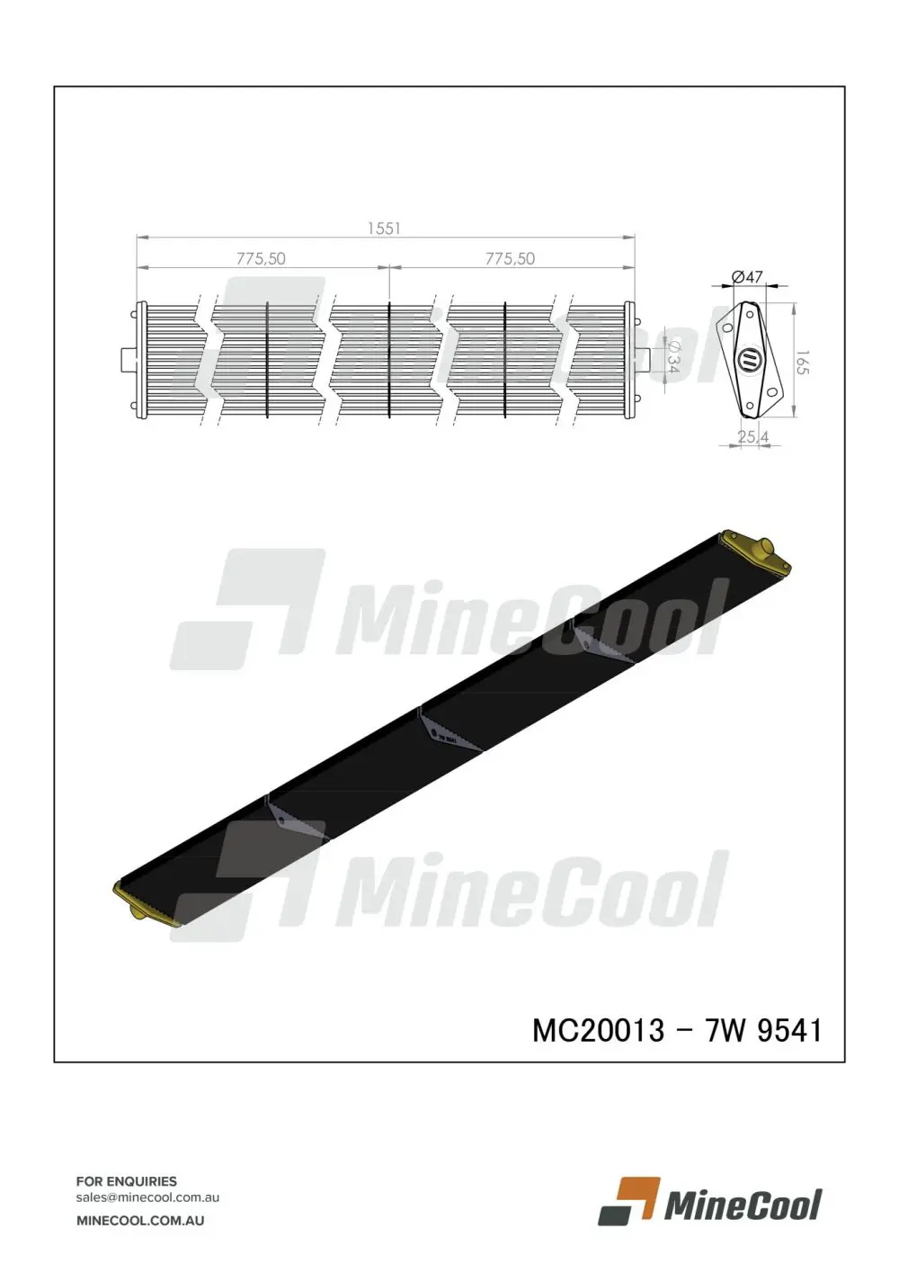 CORE RADIATOR FOLDED CAT 795F (1551mm) — MineCool Aftermarket Part