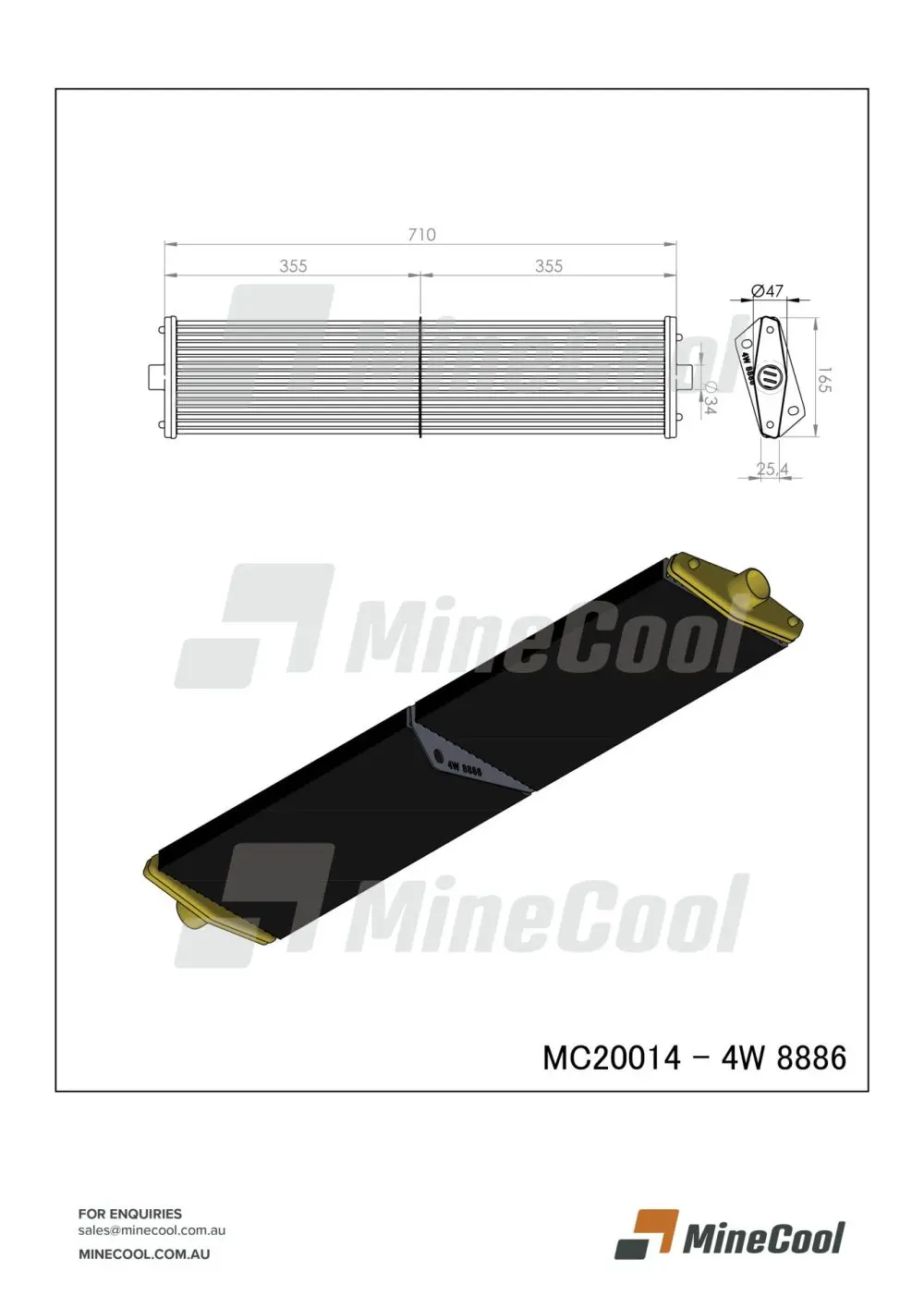 CORE RADIATOR FOLDED CAT 3204 (710mm) — MineCool