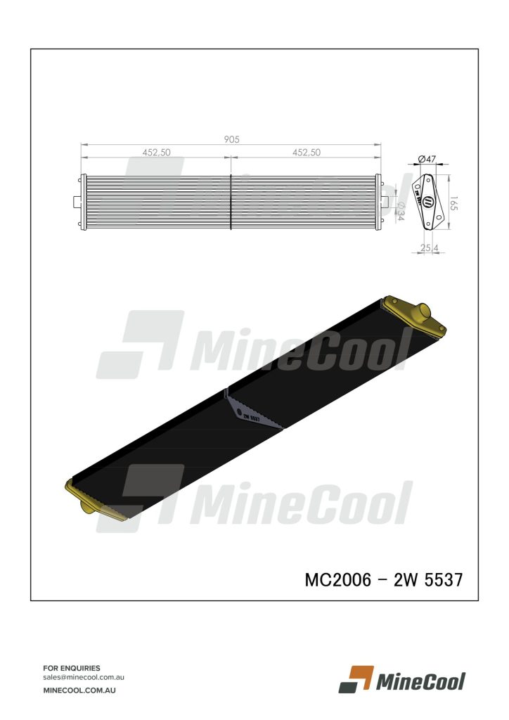 CORE RADIATOR FOLDED CAT D6D (905mm) — MineCool Aftermarket Part