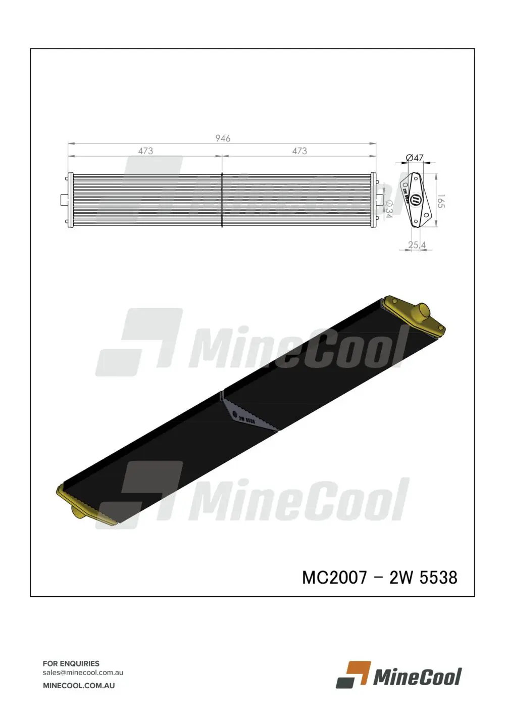 CORE RADIATOR FOLDED CAT 3408B (946mm) — MineCool Aftermarket Part