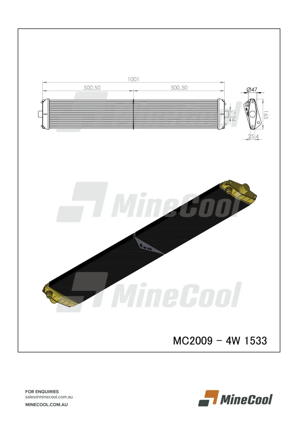 CORE RADIATOR FOLDED CAT 950E (AS OIL COOLER)(1001mm) — MineCool Aftermarket Part