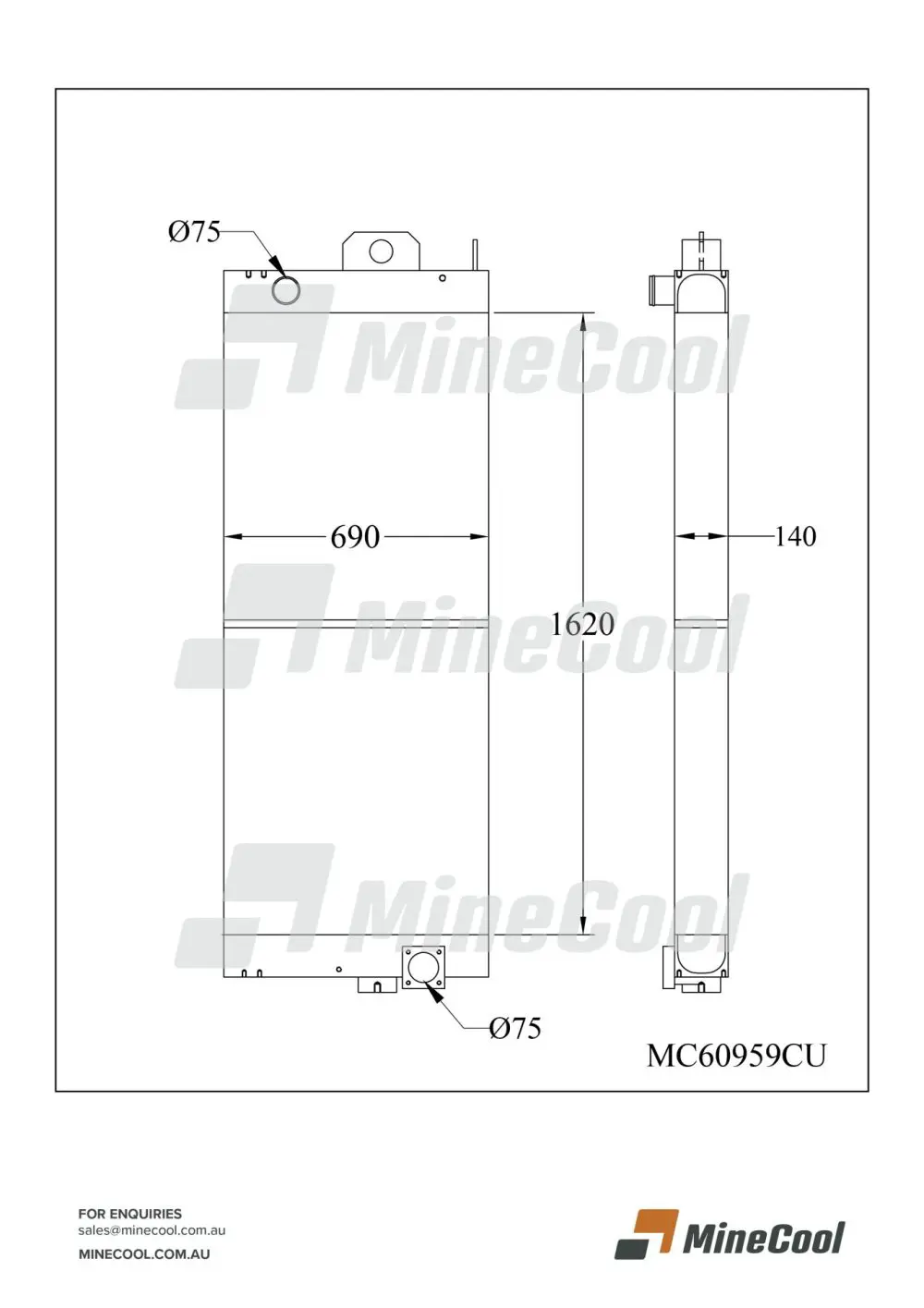 CORE RADIATOR MODULAR SECTION WATER CAT 6030 / RH120E-3 — MineCool ...